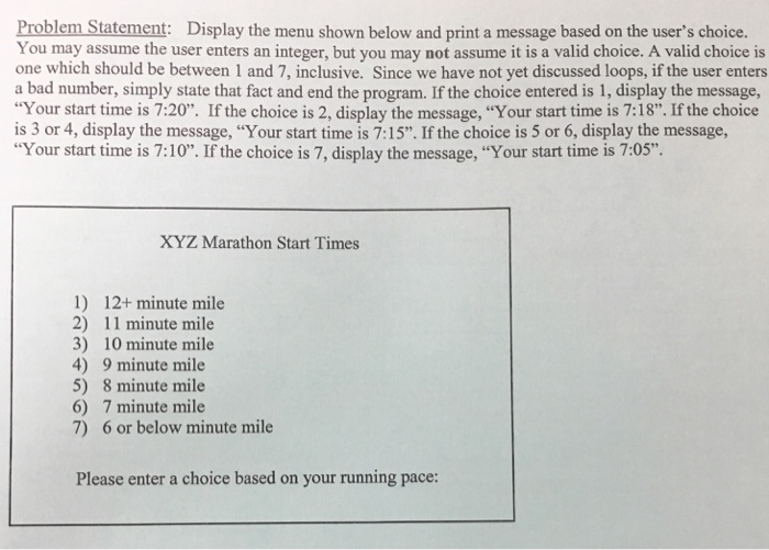 Solved Problem Statement: Display the menu shown below and | Chegg.com