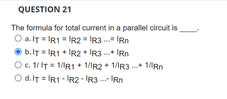 Solved QUESTION 21 = = The formula for total current in a | Chegg.com