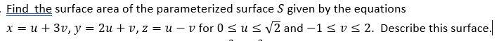 Solved Find the surface area of the parameterized surface S | Chegg.com