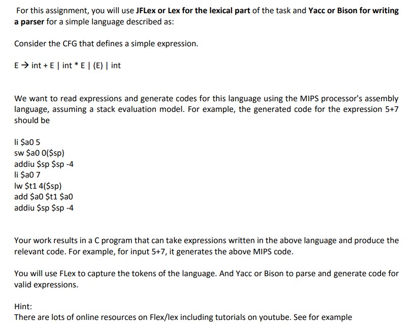 Solved We want to read expressions and generate codes for | Chegg.com