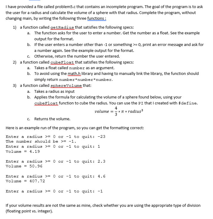 Solved \#include stdio.h \#define PI 3.14159 int main() | Chegg.com