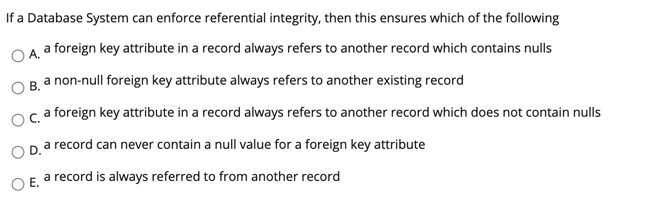 Solved If a Database System can enforce referential | Chegg.com