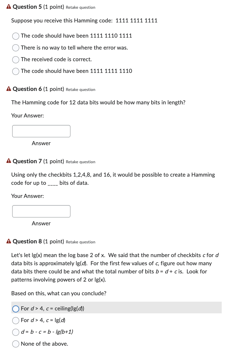 Solved Question 5 (1 point) Retake question Suppose you | Chegg.com