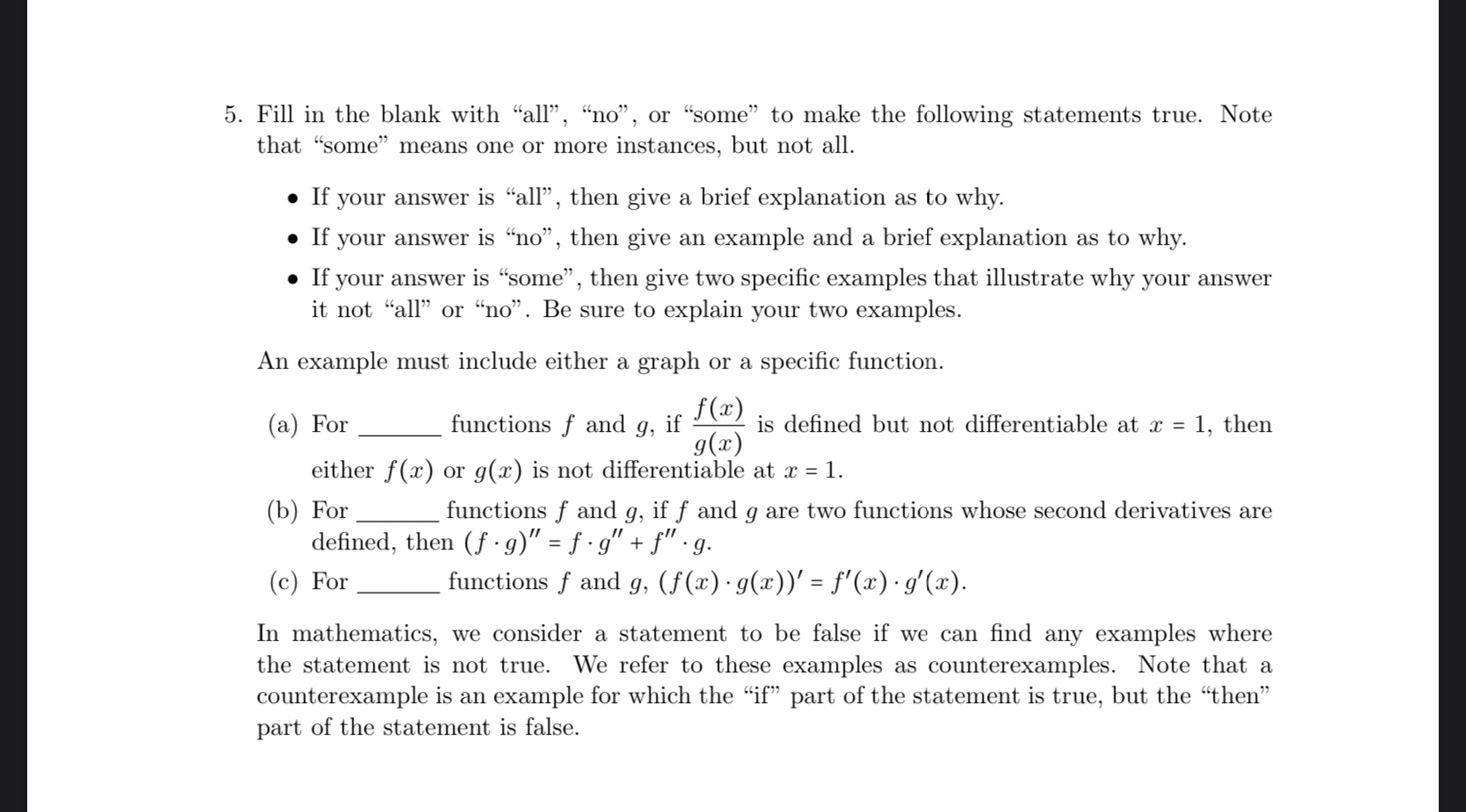 Solved 5 Fill In The Blank With all no Or some To Chegg
