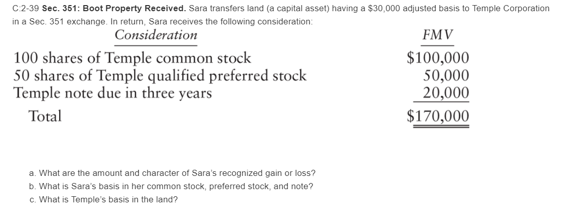 Solved C:2-39 Sec. 351: Boot Property Received. Sara | Chegg.com