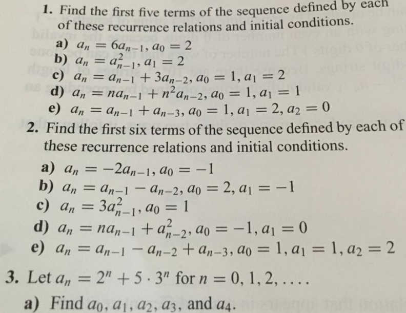 Solved 1. Find the first five terms of the sequence defined | Chegg.com