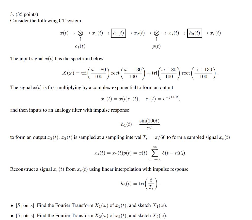 Solved 3. (35 points) Consider the following CT system The | Chegg.com