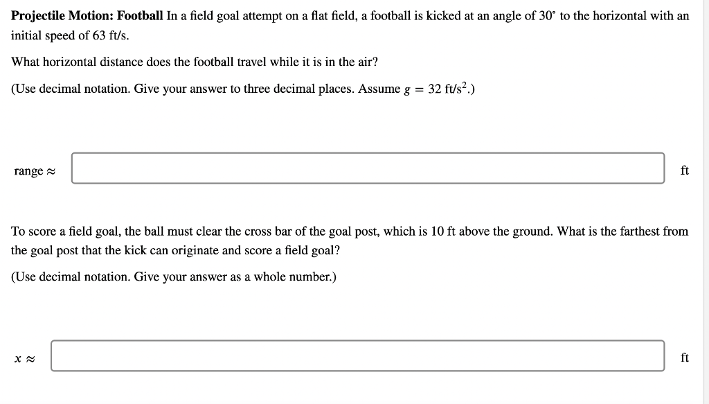 Solved Projectile Motion: Football In a field goal attempt | Chegg.com