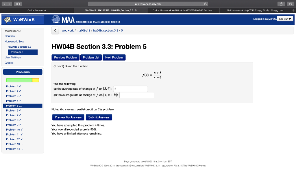 Solved Online homework WeBWork: MA109S19: HW048 Section | Chegg.com Solved Online homework WeBWork: MA109S19: HW048 Section | Chegg.com