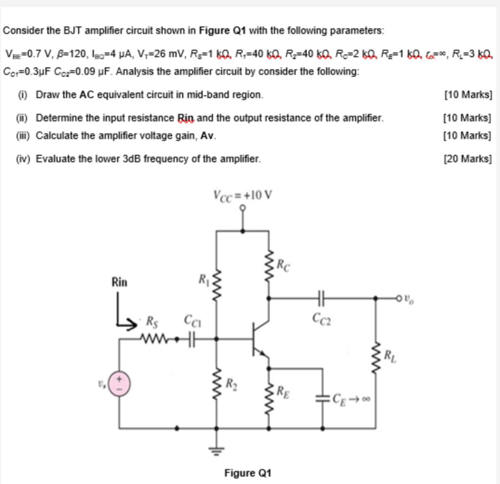 Solved Consider the BJT amplifier circuit shown in Figure Q1 | Chegg.com