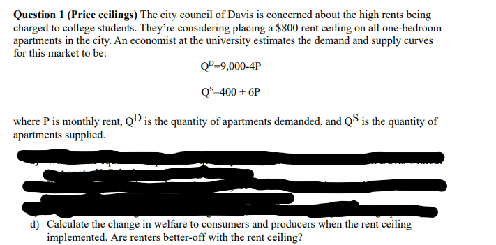 Solved Question 1 (Price ceilings) ﻿The city council of | Chegg.com