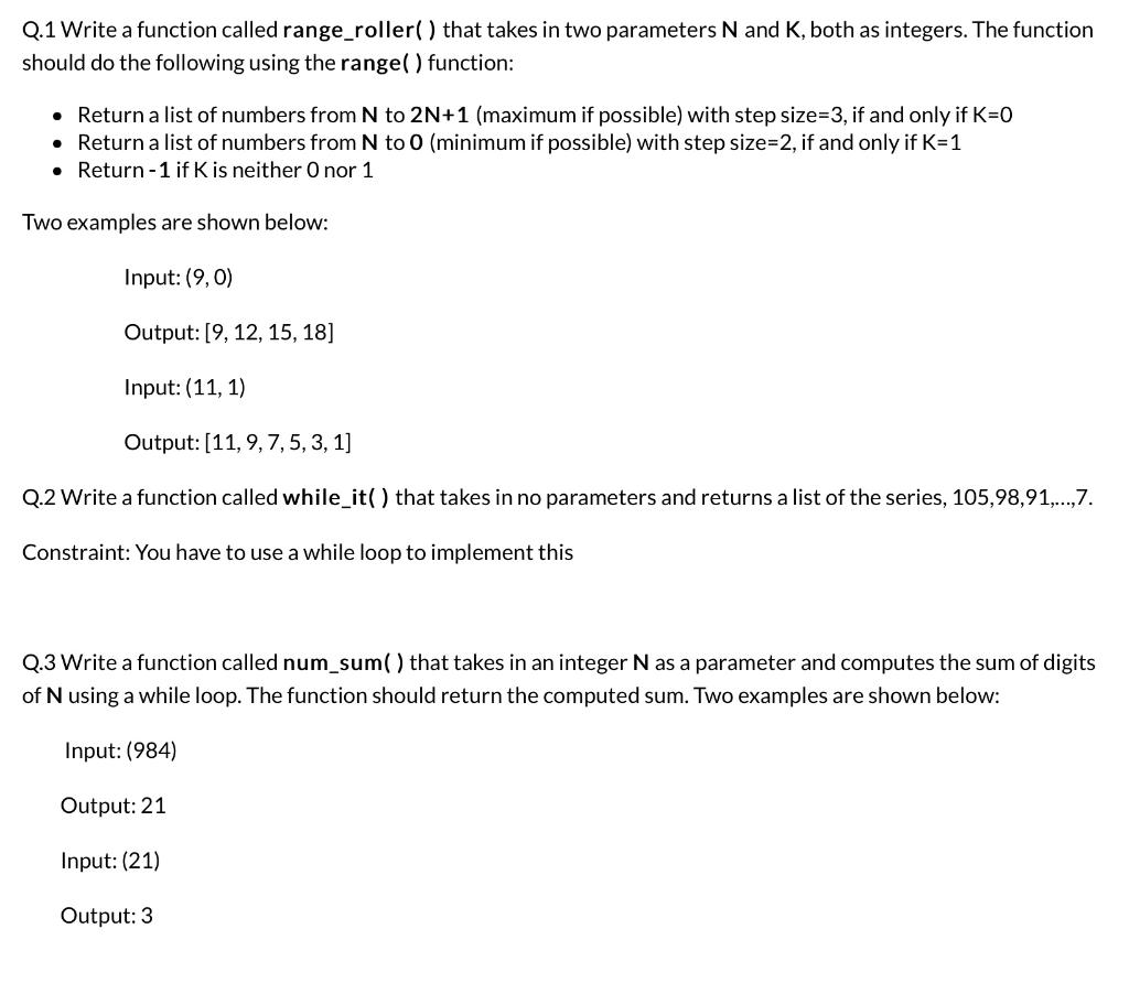 Solved - Return a list of numbers from N to 2 N+1 (maximum | Chegg.com