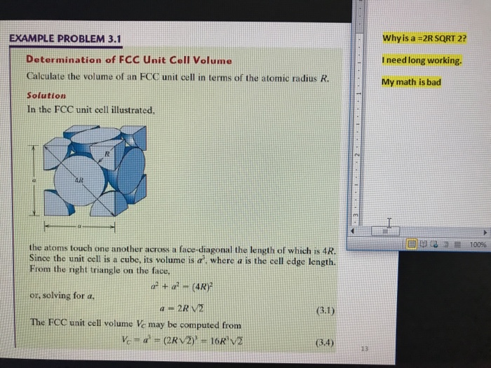 Solved EXAMPLE PROBLEM 3.1 Why is a-2R SQRT 2? Determination | Chegg.com