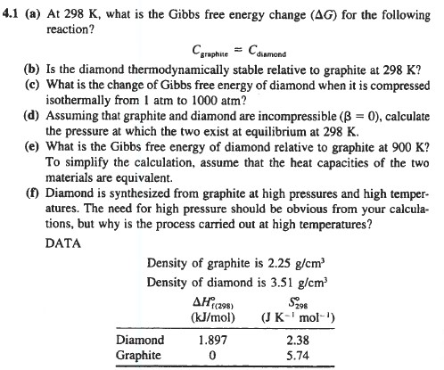 Solved 1 (a) At 298 K, what is the Gibbs free energy change | Chegg.com