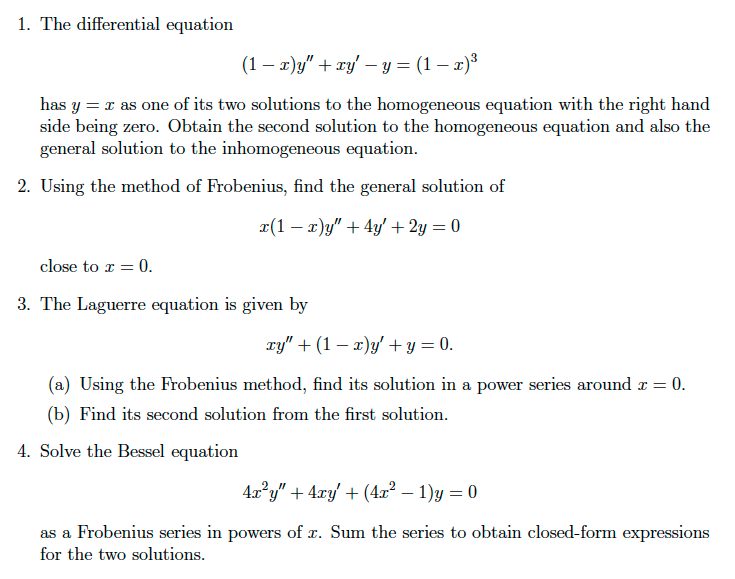 1. The differential equation (1−x)y′′+xy′−y=(1−x)3 | Chegg.com