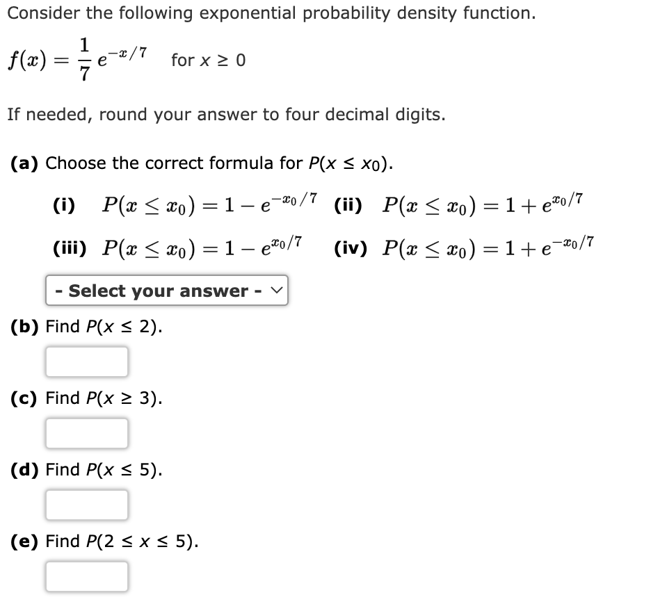 Solved Consider the following exponential probability | Chegg.com
