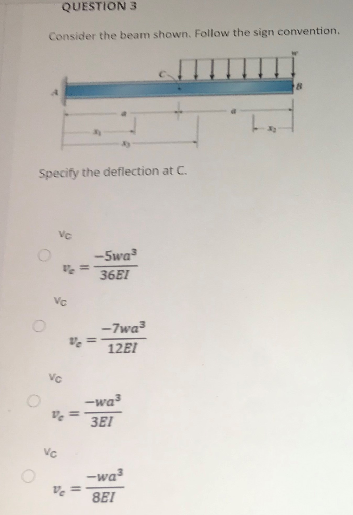 Solved QUESTION 3 Consider the beam shown. Follow the sign | Chegg.com