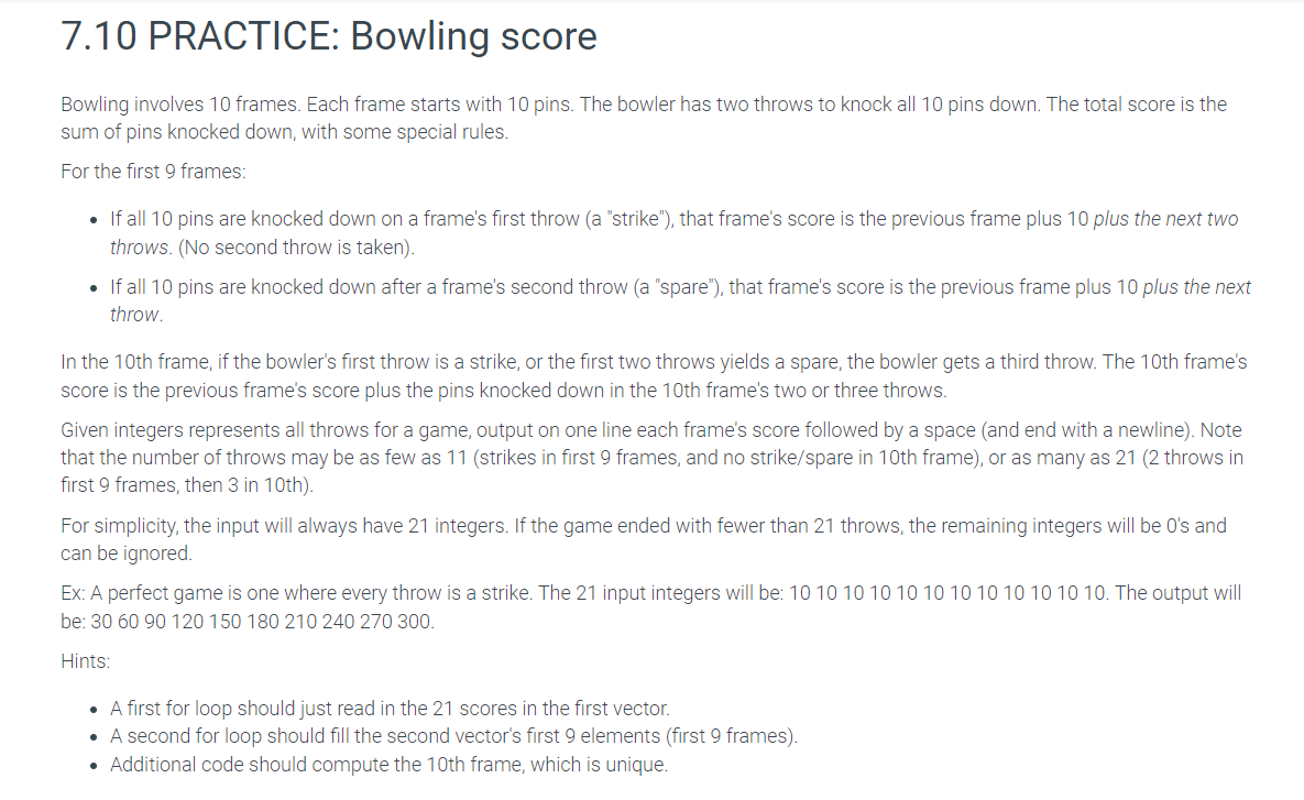 Solved Bowling involves 10 frames. Each frame starts with 10 | Chegg.com