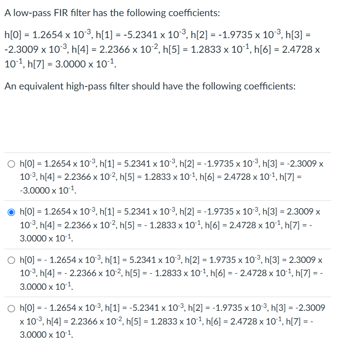 Solved A low-pass FIR filter has the following | Chegg.com