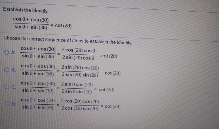 Solved Establish the identity. tan tan - sec 0+1 + Sec 0-1 = | Chegg.com