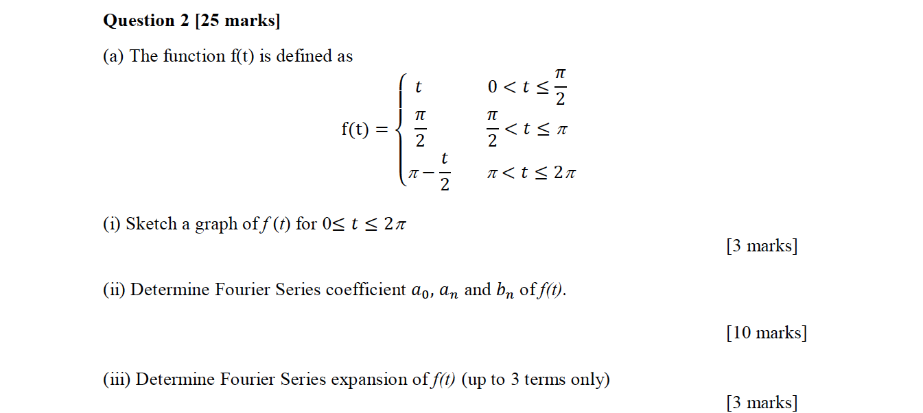 Solved Question 2 [25 marks] (a) The function f(t) is | Chegg.com