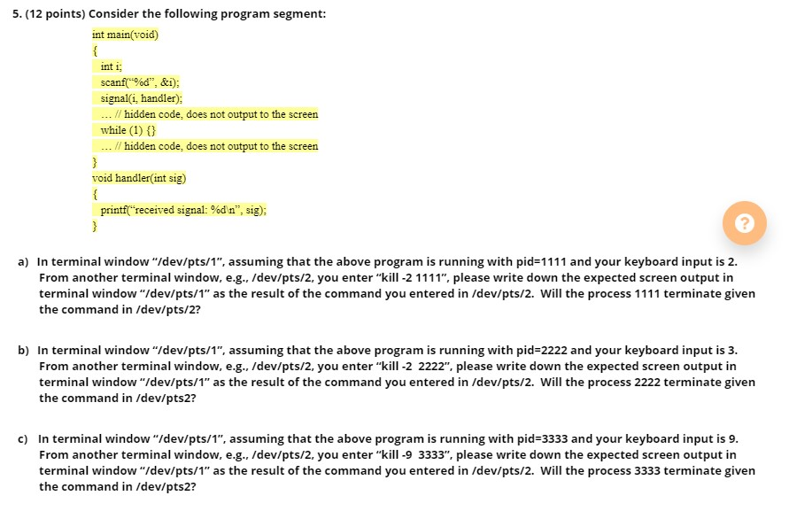5. (12 points) Consider the following program | Chegg.com