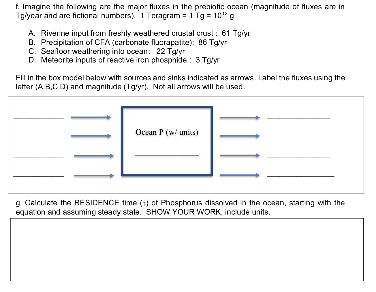 Solved Fill the box model. Label the fluxes and magnitude. | Chegg.com