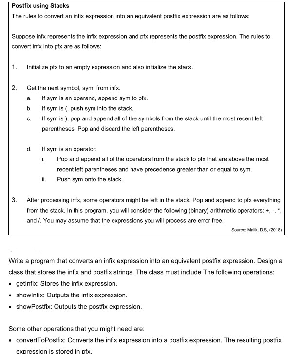 Postfix using Stacks The rules to convert an infix | Chegg.com