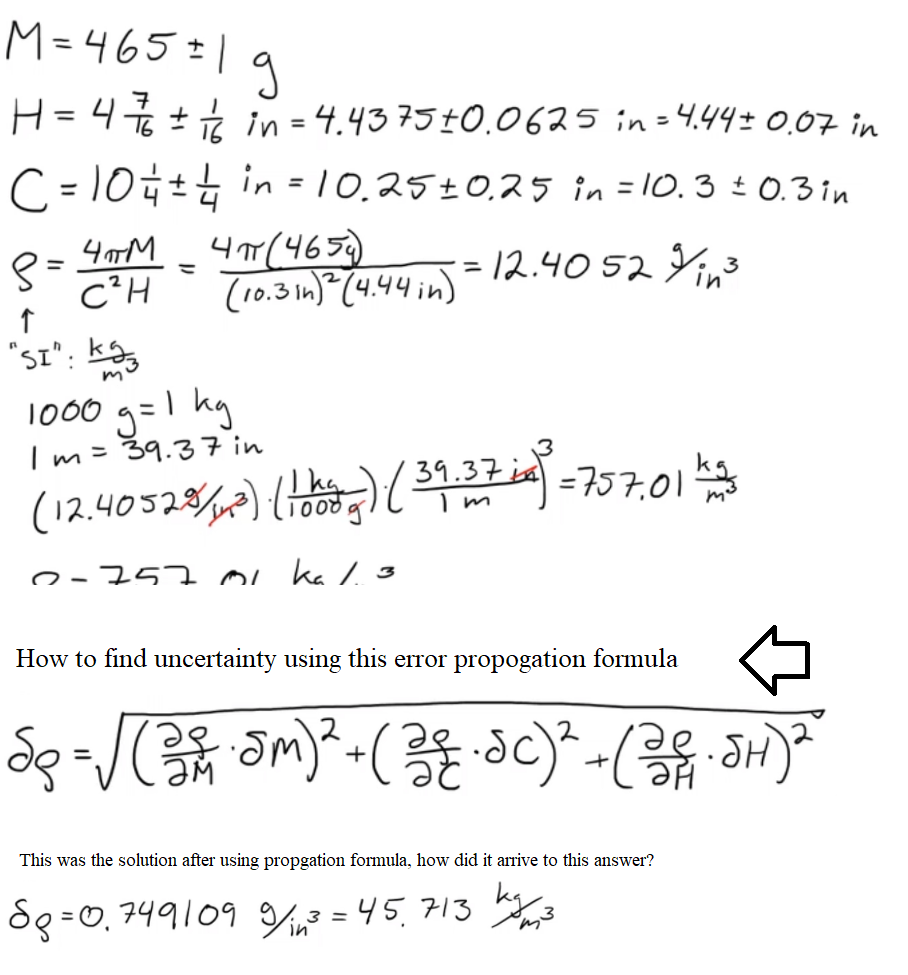 Solved How to arrive answer using error propagation formula. | Chegg.com