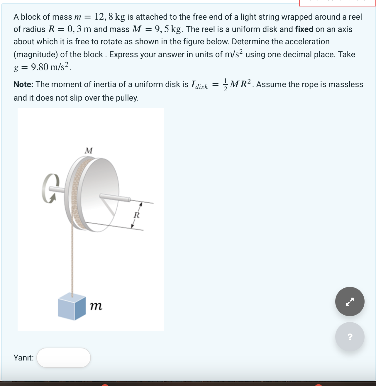 Solved A block of mass m=12,8kg ﻿is attached to the free end | Chegg.com