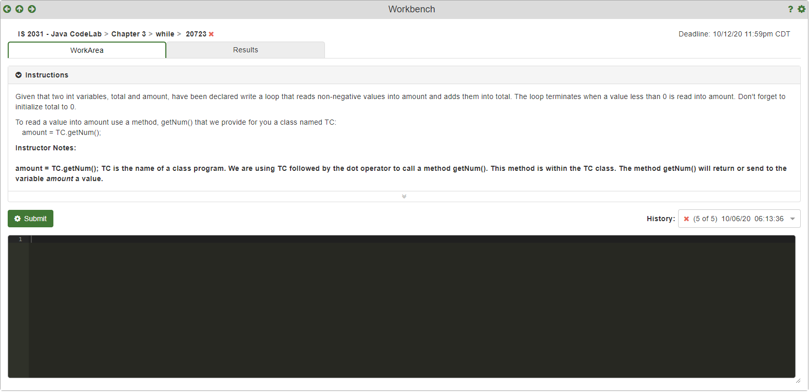 Solved Workbench ? O IS 2031 - Java CodeLab > Chapter 3 > | Chegg.com