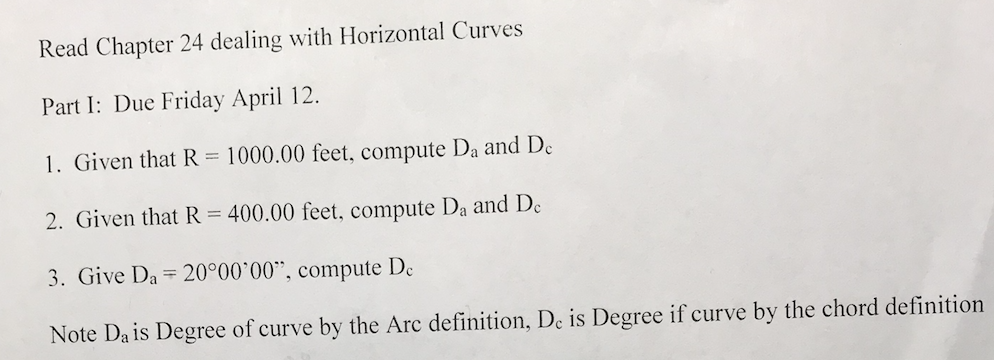 Solved Read Chapter 24 dealing with Horizontal Curves Part | Chegg.com