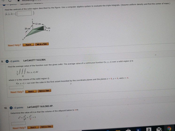 Solved Find the centroid of the solid region described by | Chegg.com