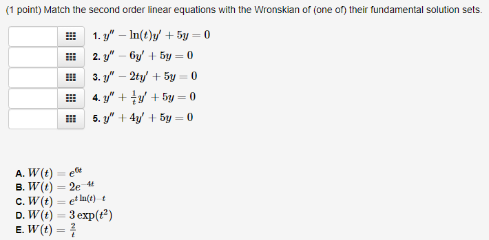 Solved (1 point) Match the second order linear equations | Chegg.com