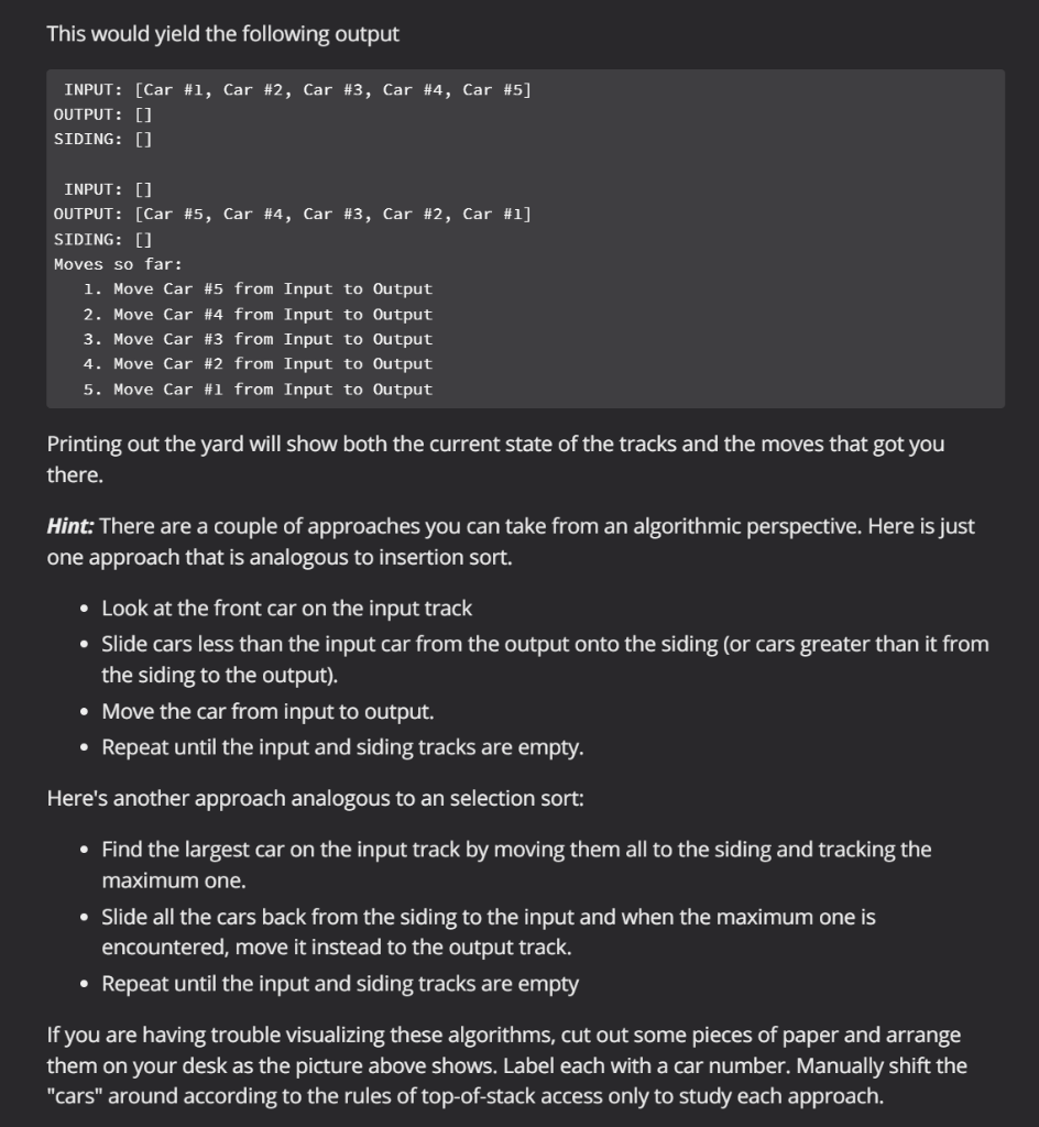 Solved Train sorting using stacks For this assignment you | Chegg.com