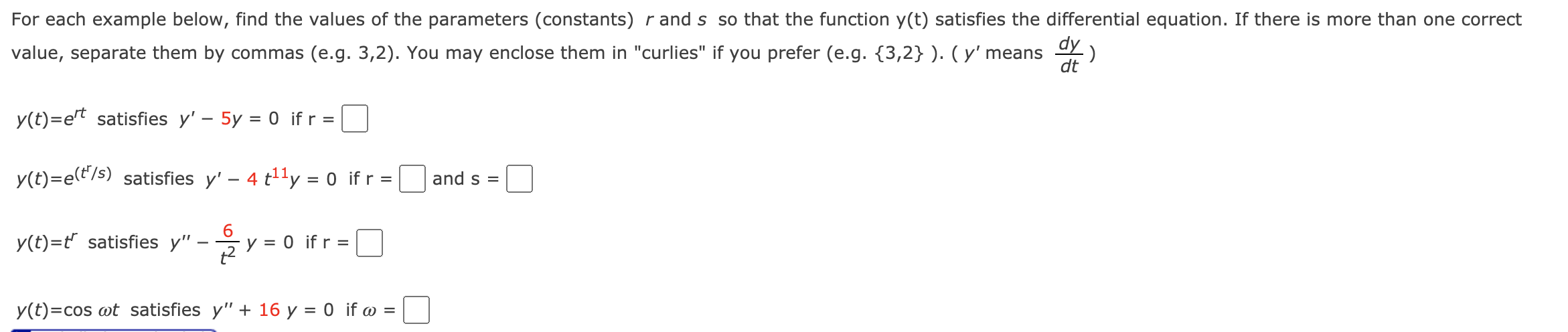 Solved For each example below, find the values of the | Chegg.com