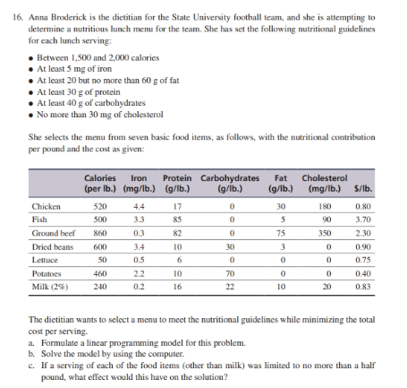 Solved Anna Broderick is the dietitian for the State | Chegg.com