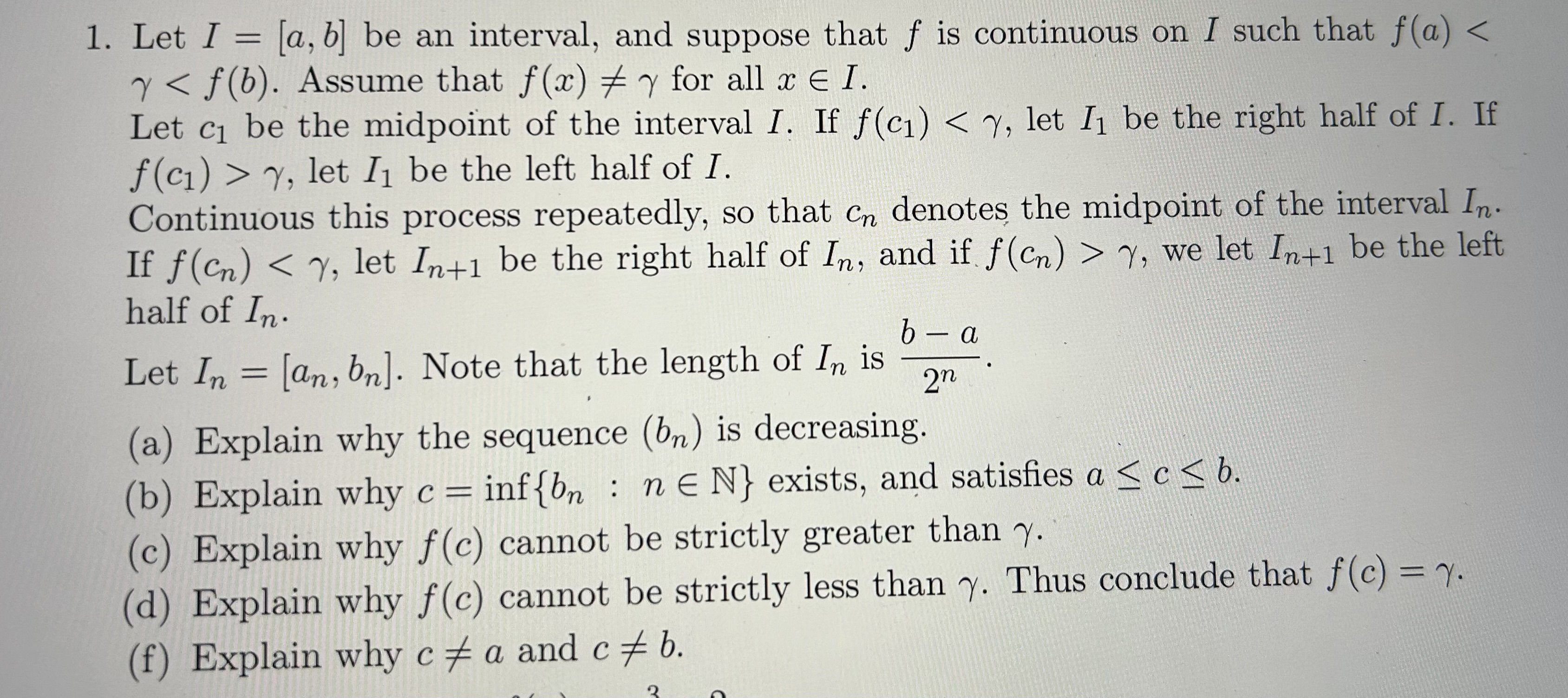 Solved 1. Let I=[a,b] be an interval, and suppose that f is | Chegg.com