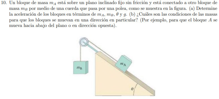 Solved 10. Un bloque de masa mA está sobre un plano | Chegg.com
