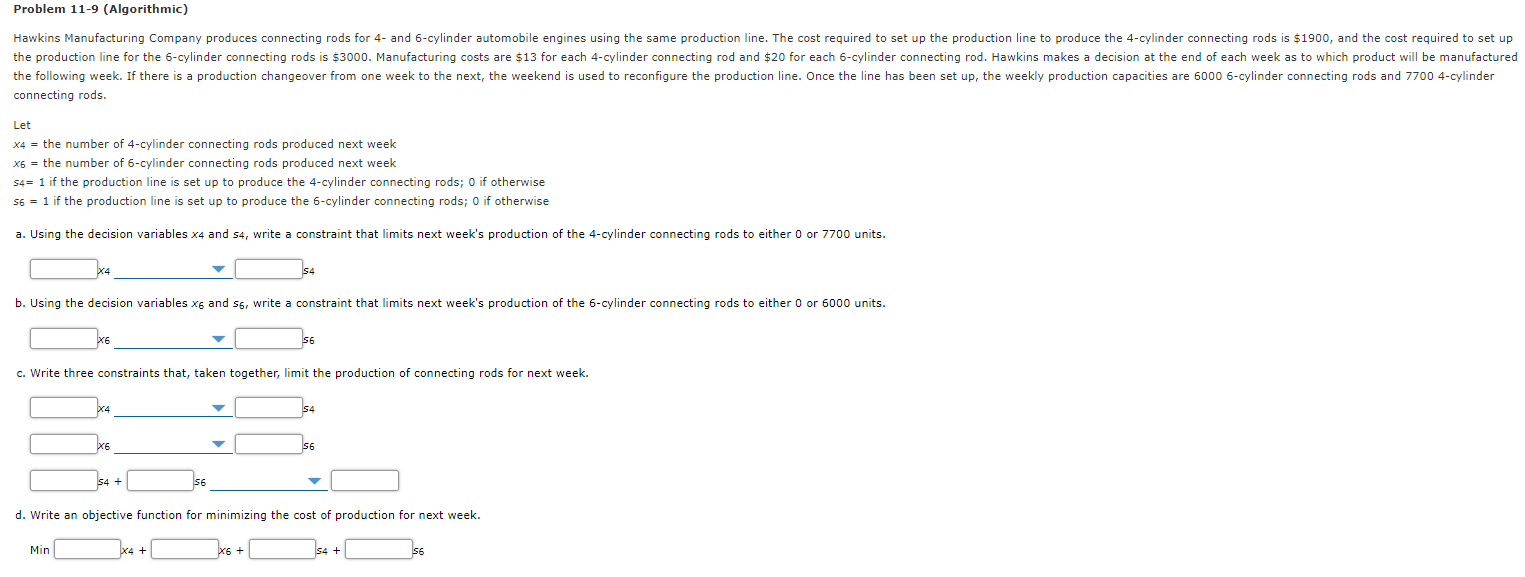 Solved Problem 11-9 (Algorithmic) Hawkins Manufacturing | Chegg.com