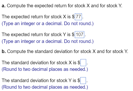 Solved a. Compute the expected return for stock X and for | Chegg.com