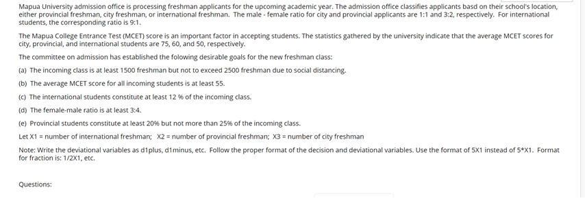 Solved Questions: 1) Are the goals of this goal programming | Chegg.com