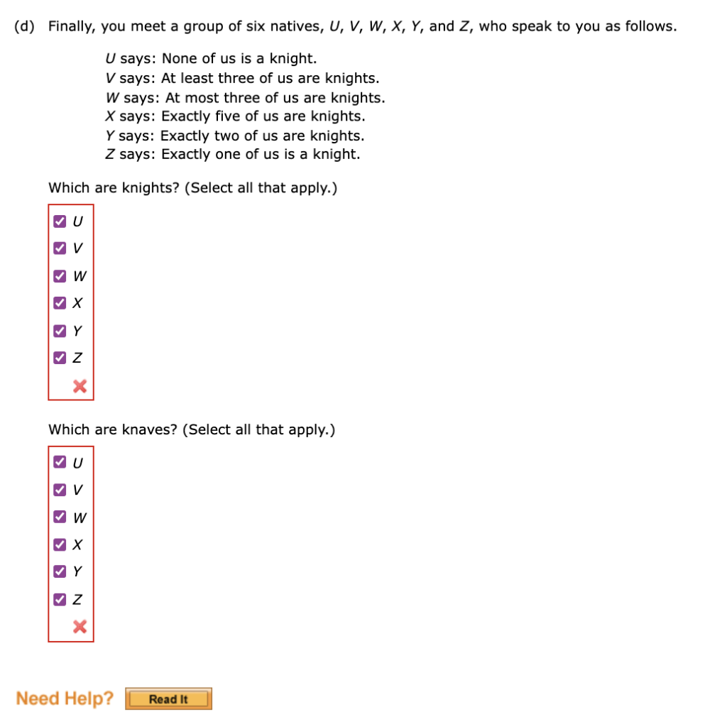 Solved (d) Finally, you meet a group of six natives, U, V, | Chegg.com