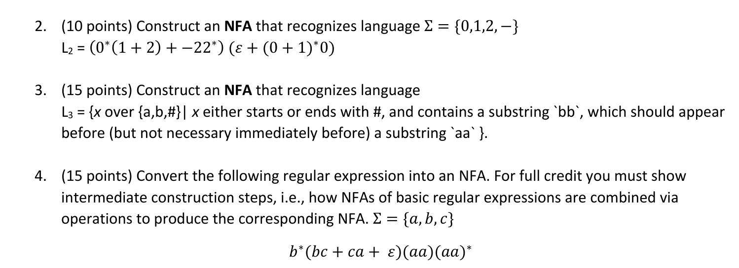 Solved 2. (10 points) Construct an NFA that recognizes | Chegg.com