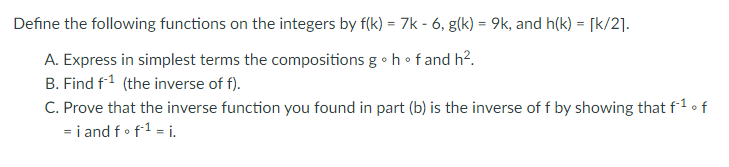 Solved Define the following functions on the integers by | Chegg.com