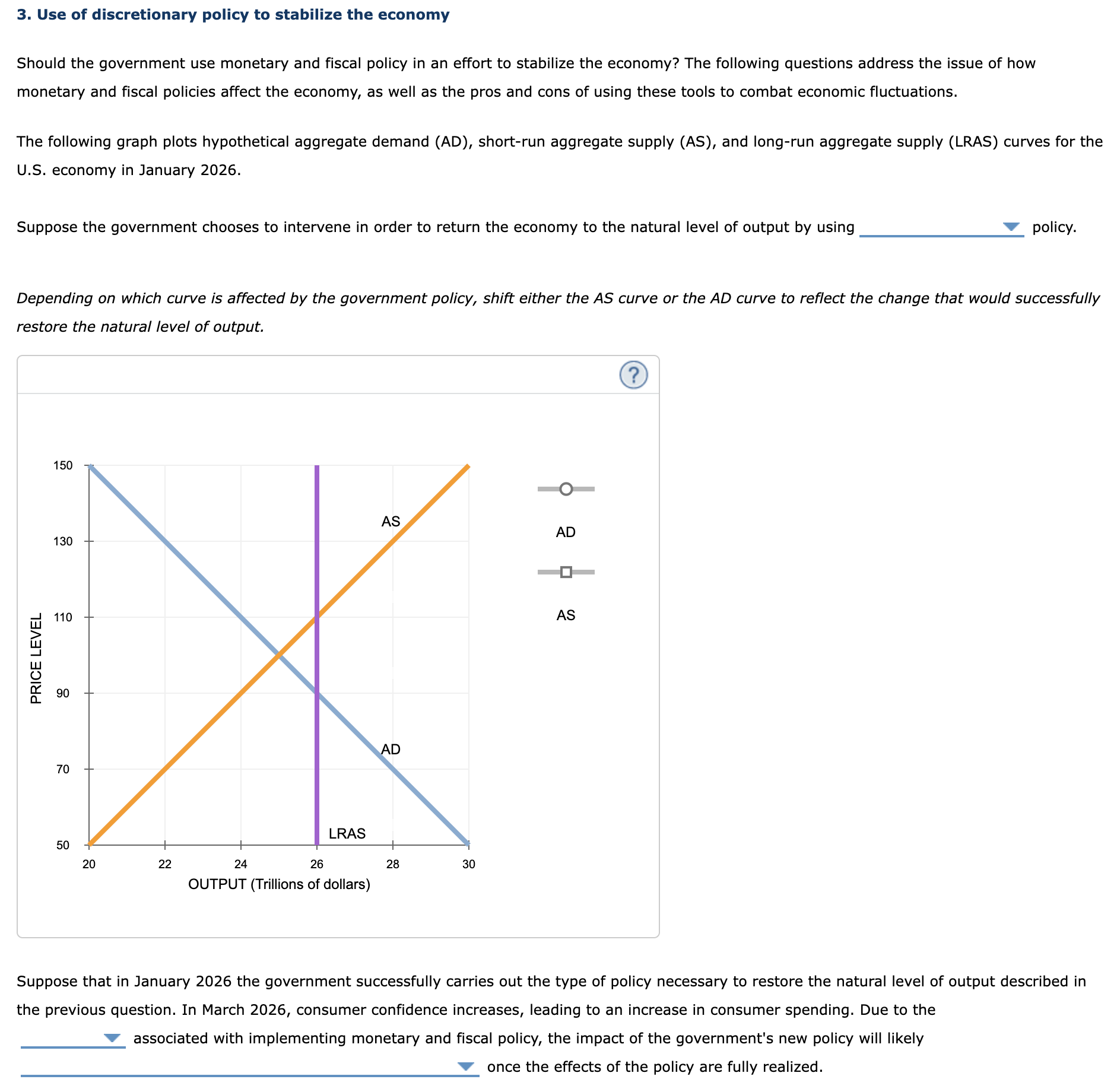 Solved 3. ﻿Use of discretionary policy to stabilize the | Chegg.com