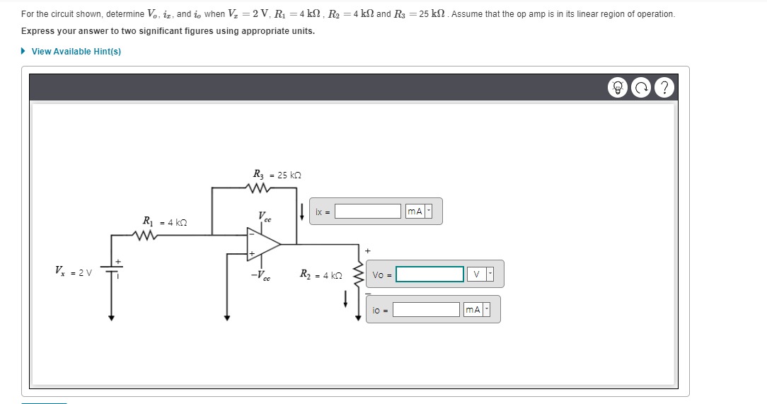Solved For the circuit shown, determine Vo,ix, and io when | Chegg.com