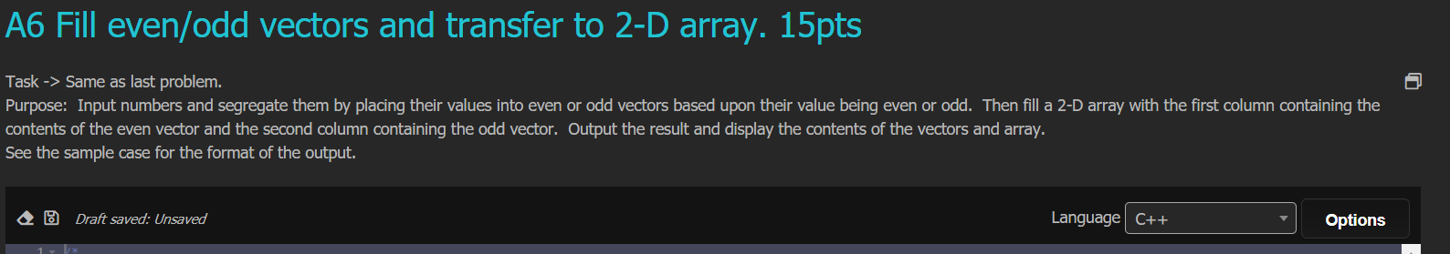 Solved A6 Fill even/odd vectors and transfer to 2-D array. | Chegg.com