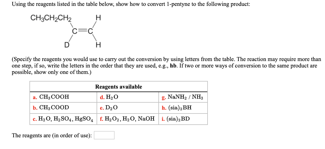Solved Using the reagents listed in the table below, show | Chegg.com