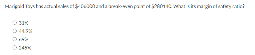 Solved Marigold Toys has actual sales of $406000 and a | Chegg.com